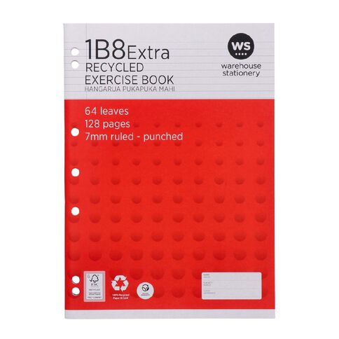 WS Exercise Book 1B8 (WA4) 7mm Ruled 64 Leaf Punched Red Mid ...