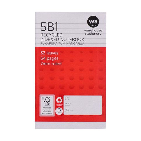 WS Notebook 5B1 Index 7mm 32 Leaf | Warehouse Stationery, NZ