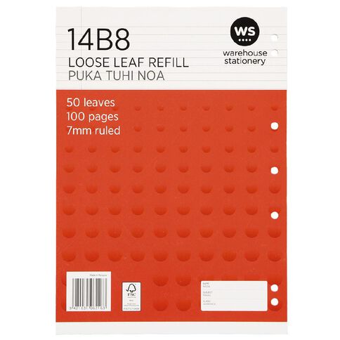 WS Pad Refill 14B8 7mm Ruled 50 Leaf Punched Red Mid | Warehouse ...