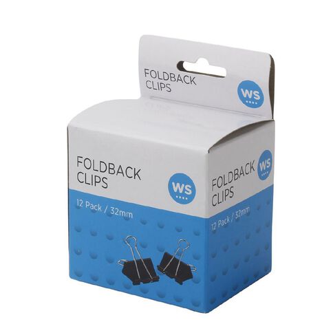 WS Foldback Clips - 32mm 12 Pack | Warehouse Stationery, NZ