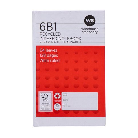 WS Notebook 6B1 Index 7mm Ruled 64 Leaf | Warehouse Stationery, NZ