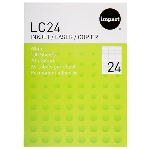 Impact Labels 100 Sheets A4/24 White | Warehouse Stationery, NZ