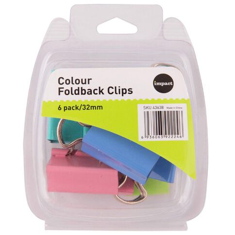 WS Foldback Clips 32mm 6 Pack Colour | Warehouse Stationery, NZ