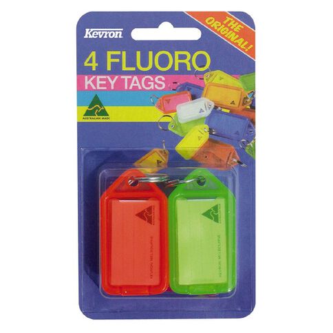 Kevron Key Tags 4 Pack Fluoro | Warehouse Stationery, NZ