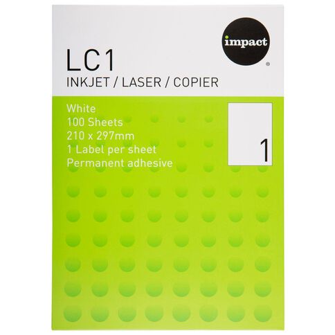 Impact Labels 100 Sheets A4/1 Sticker Sheet | Warehouse Stationery, NZ