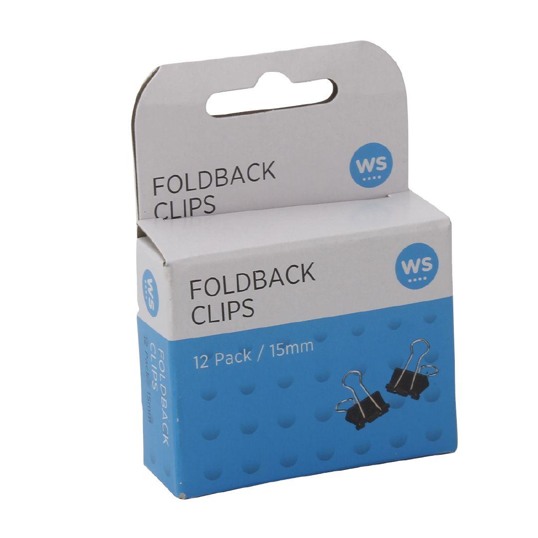 WS Foldback Clips 15mm 12 Pack | Warehouse Stationery, NZ