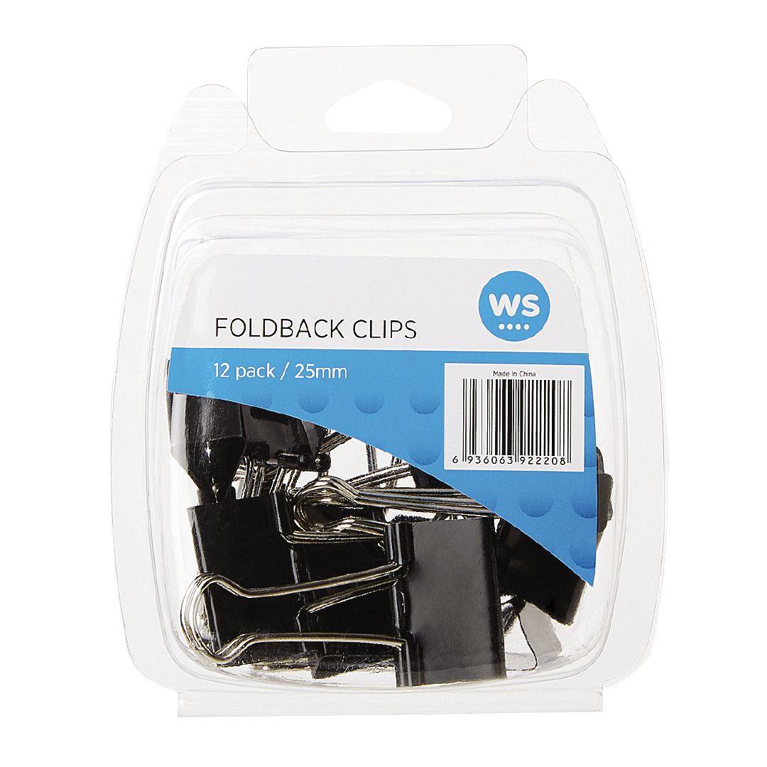 WS Foldback Clips 25mm 12 Pack | Warehouse Stationery, NZ