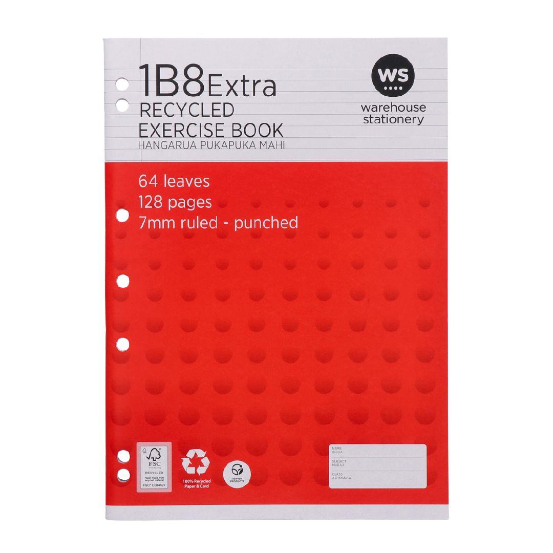 WS Exercise Book 1B8 (WA4) 7mm Ruled 64 Leaf Punched Red Mid ...