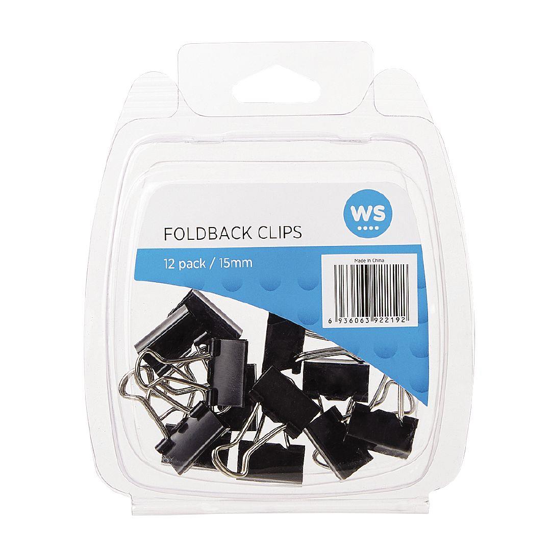 WS Foldback Clips 15mm 12 Pack | Warehouse Stationery, NZ