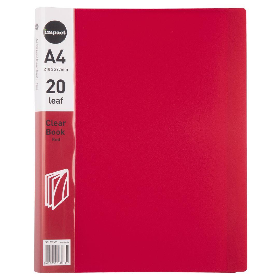 WS Clear Book 20 Leaf Red A4 | Warehouse Stationery, NZ