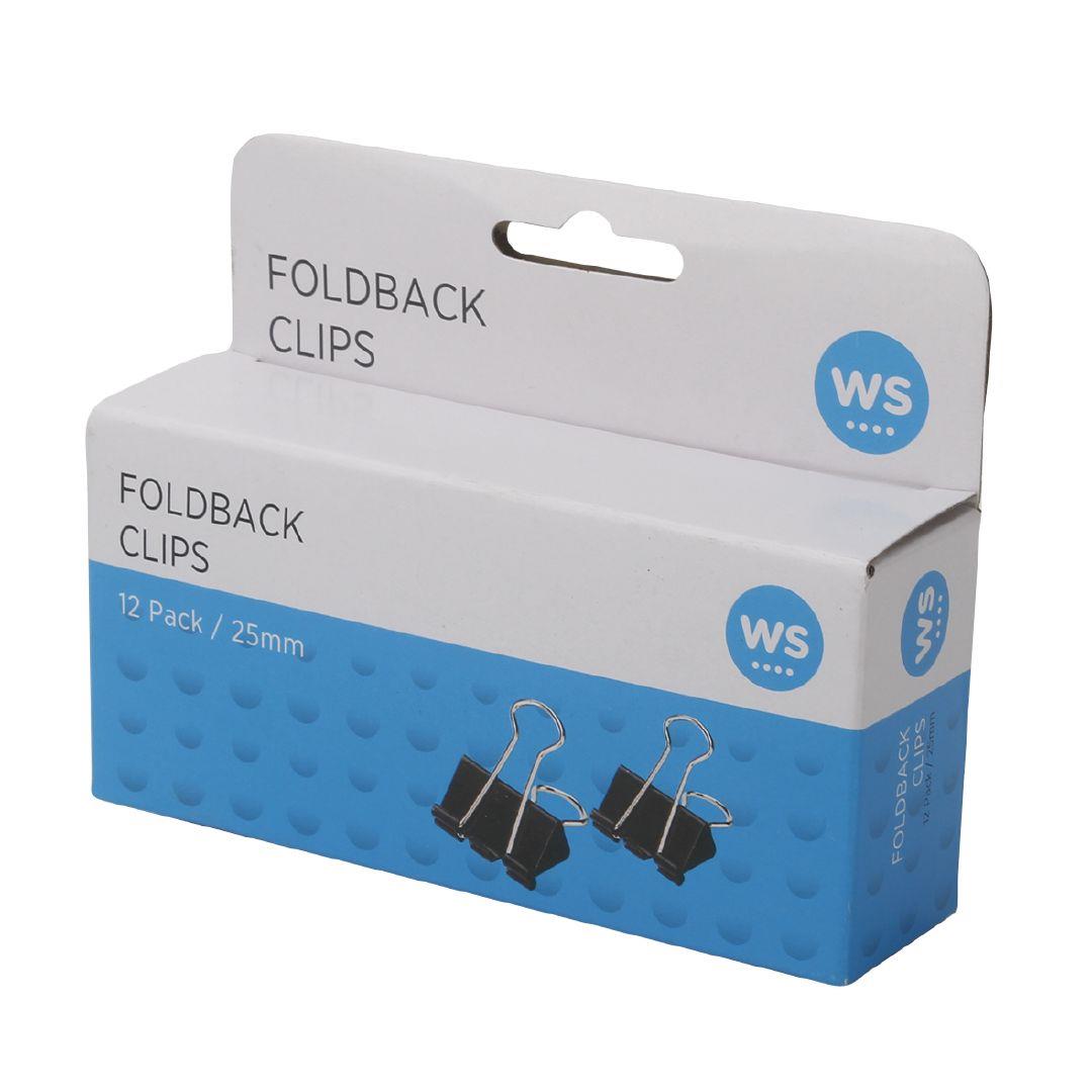 WS Foldback Clips 25mm 12 Pack | Warehouse Stationery, NZ