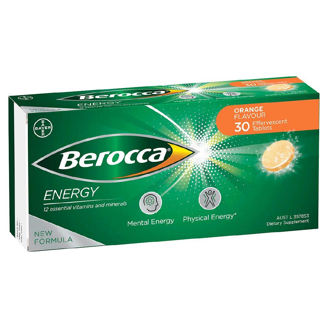 Berocca Energy Vitamin B & C Orange Flavour Effervescent Tablets 30 ...