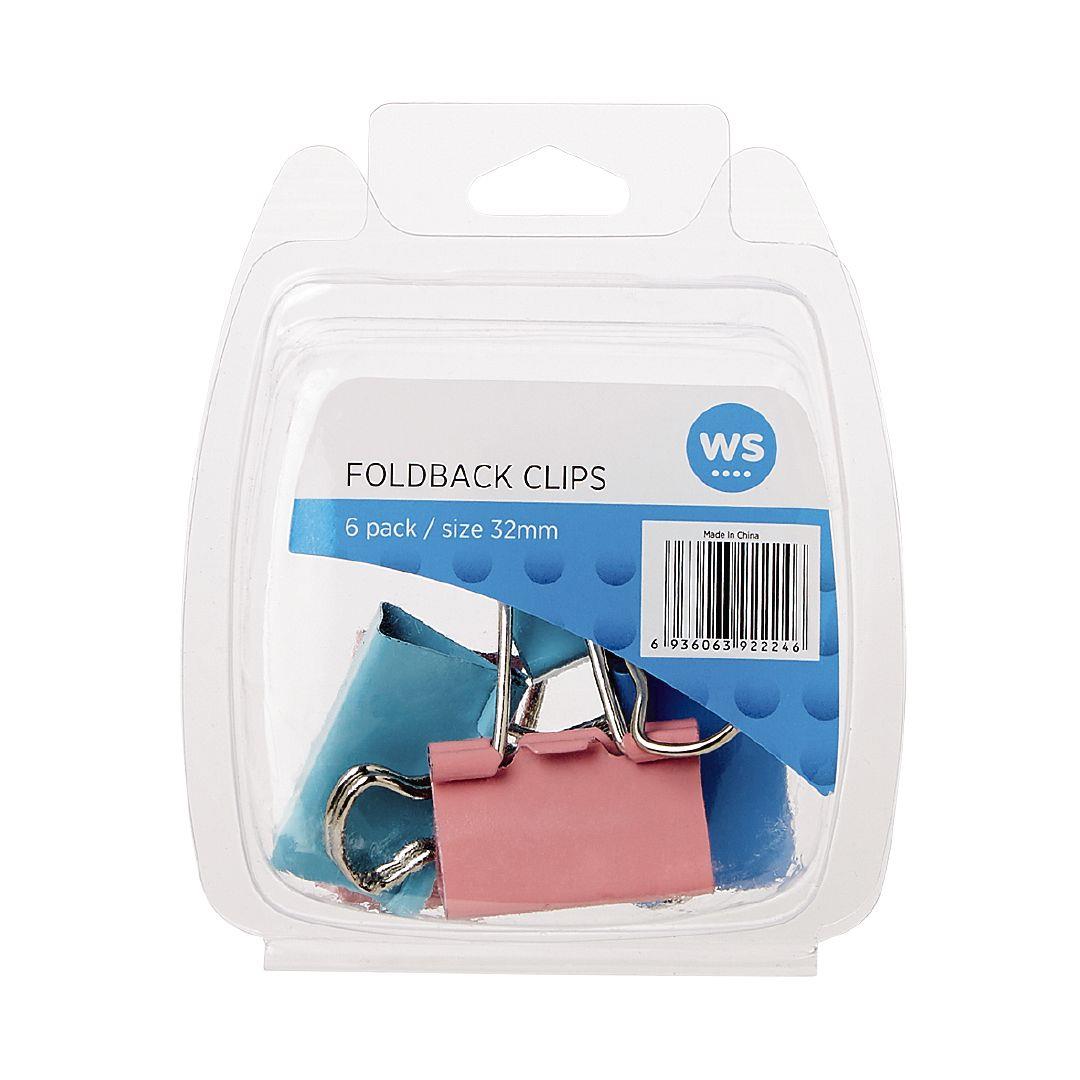 WS Foldback Clips 32mm 6 Pack Colour | Warehouse Stationery, NZ
