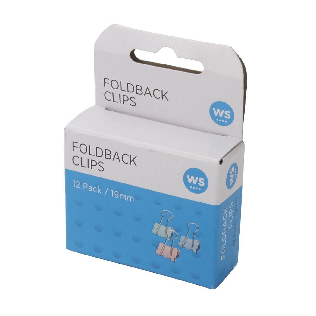 WS Foldback Clips 19mm 12 Pack Colour Assorted | Warehouse Stationery, NZ