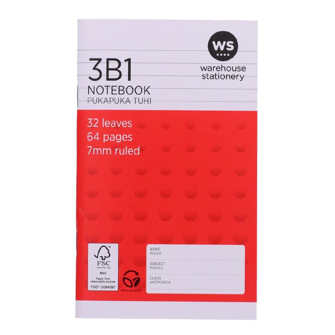 WS Notebook 3B1 7mm Ruled 32 Leaf Red Mid | Warehouse Stationery, NZ