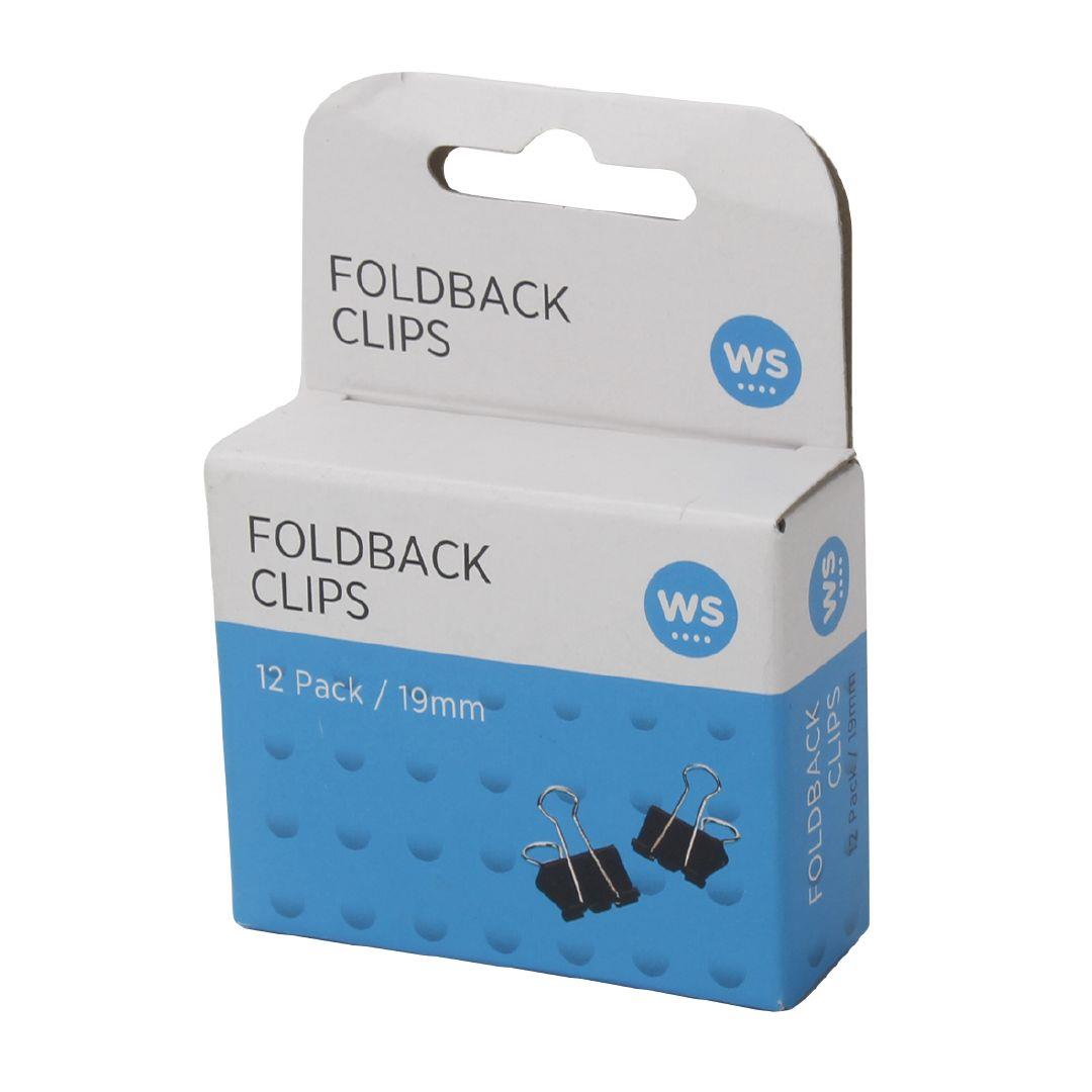 WS Foldback Clips 19mm 12 Pack | Warehouse Stationery, NZ