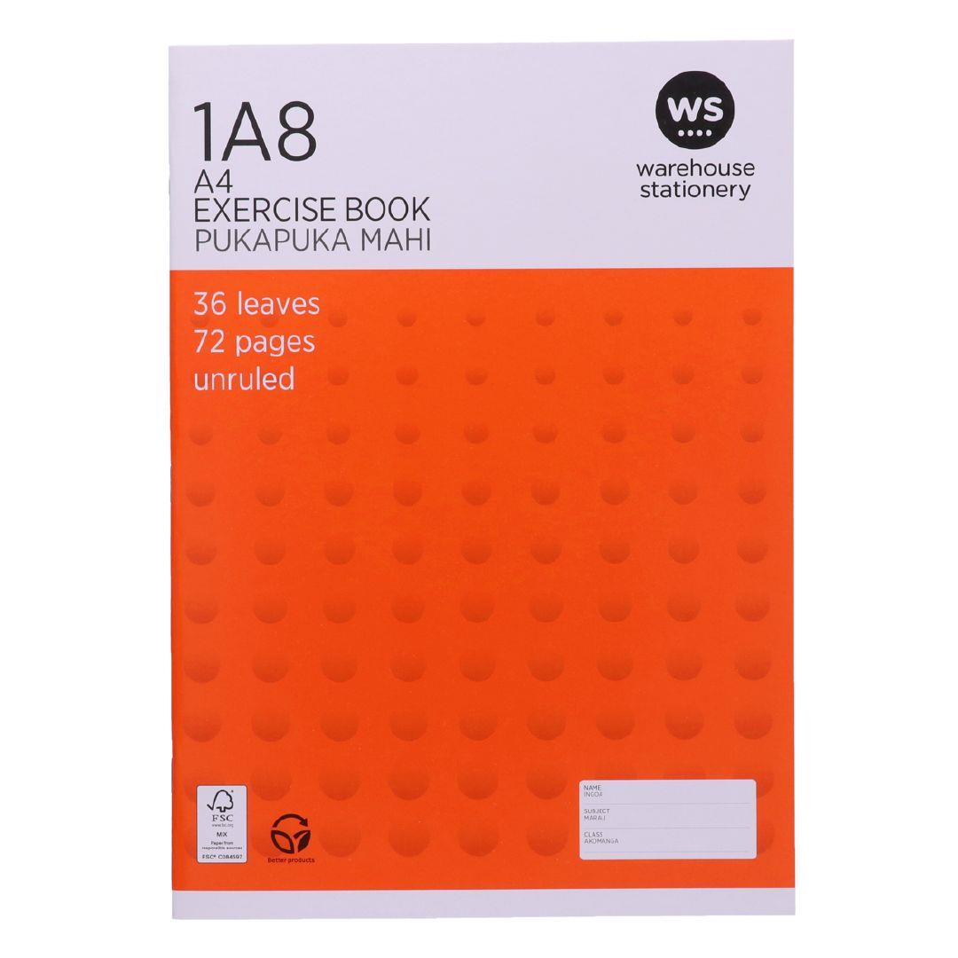 WS Exercise Book 1A8 Blank 36 Leaf Unruled 297mm x 210mm Orange A4 ...
