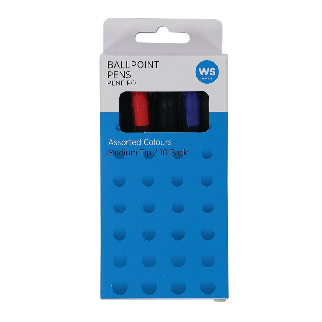 WS Smooth Ball Pen - 10 Pack Assorted | Warehouse Stationery, NZ