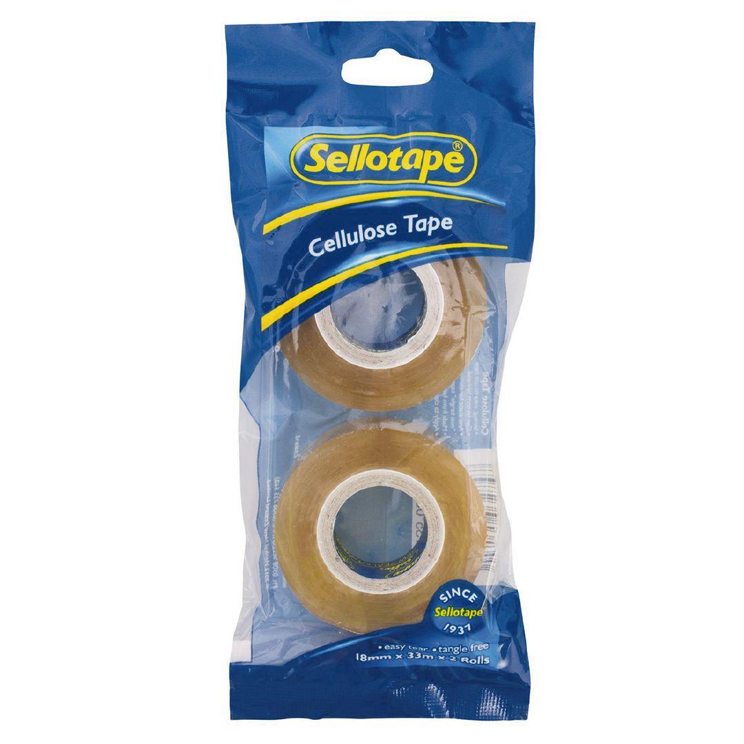 Sellotape Cellulose Tape 18mm x 33m 2 Pack Clear | Warehouse Stationery, NZ