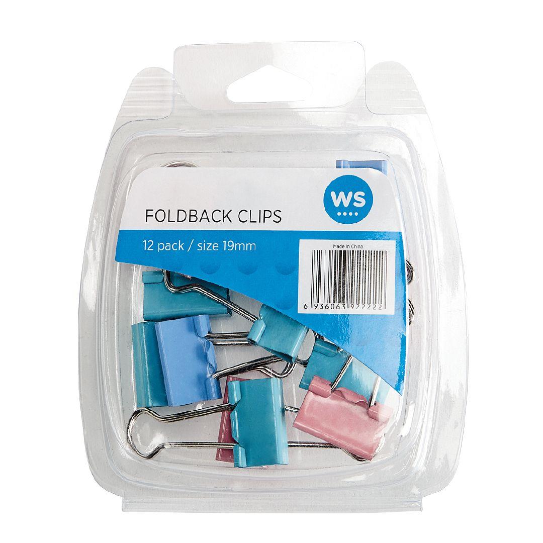 WS Foldback Clips 19mm 12 Pack Colour | Warehouse Stationery, NZ