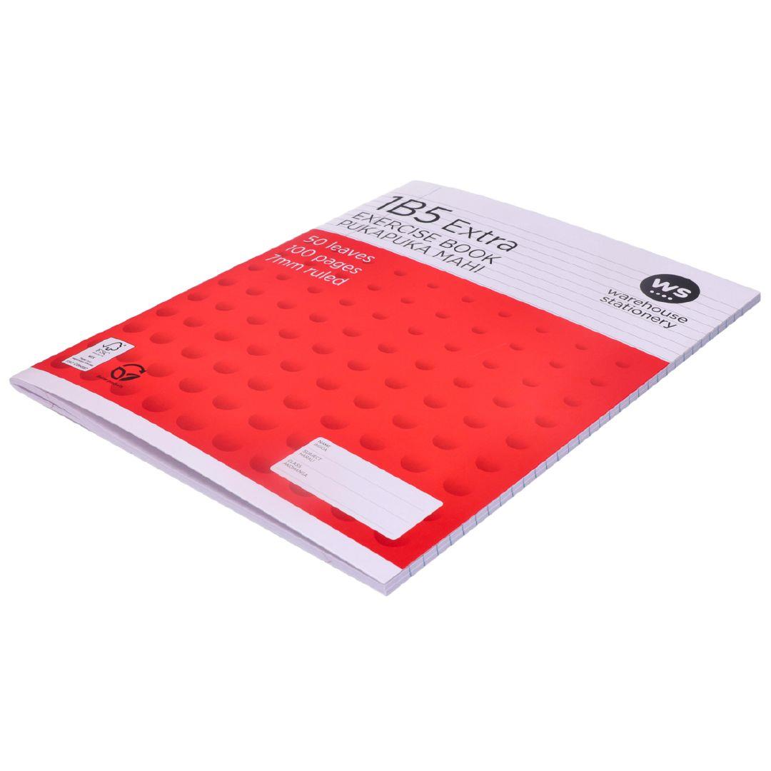 WS Exercise Book 1B5 7mm Ruled 50 Leaf Red Mid | Warehouse Stationery, NZ