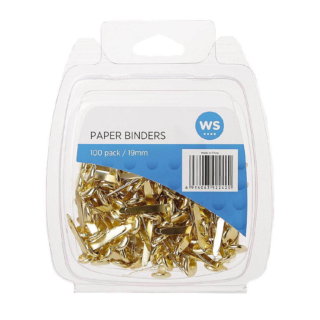 WS Paperbinders 19mm 100 Pack Brass | Warehouse Stationery, NZ