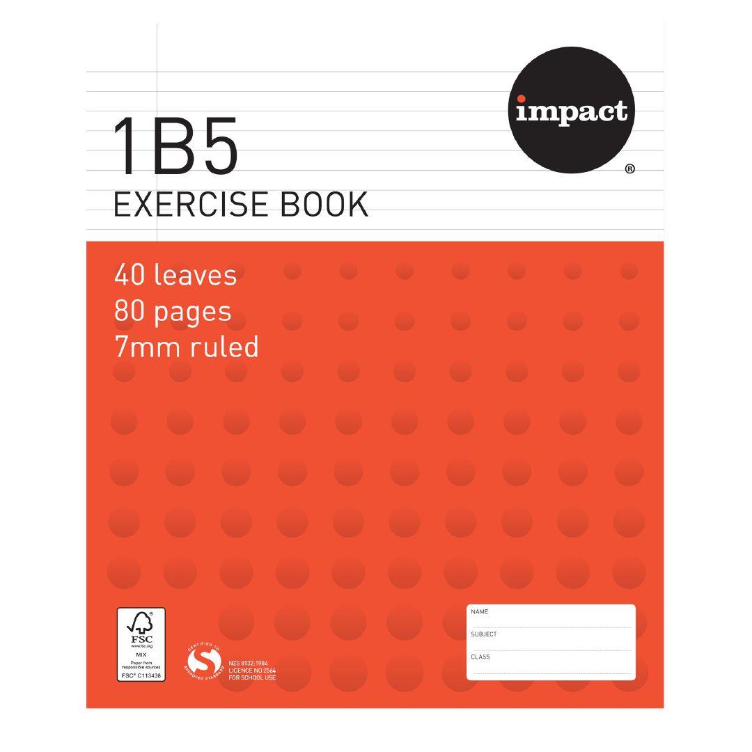 Impact Exercise Book 1B5 7mm Ruled 40 Leaf Red | Warehouse Stationery, NZ